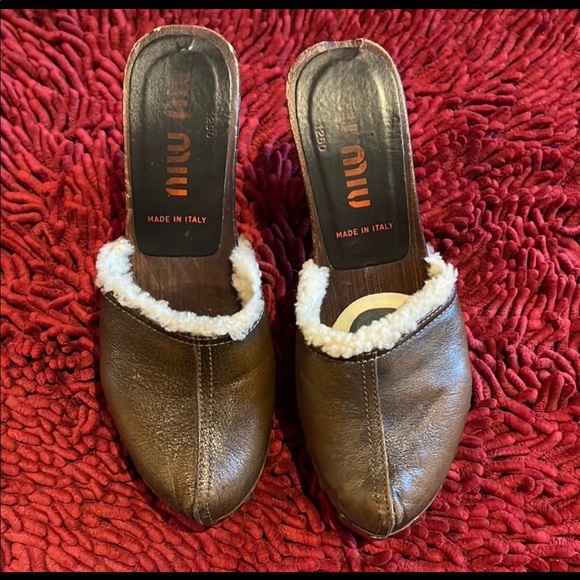 Miu Miu | Shoes | Miu Miu Leather Clogs Brown Sz 375 | Poshmark